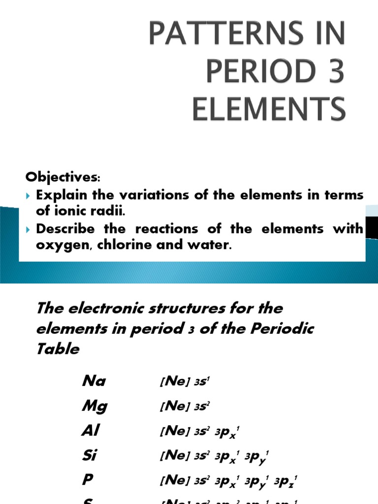Period 3 Elements: Properties & Reactions | PDF | Chlorine | Oxide