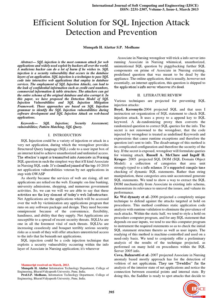 Efficient Solution For SQL Injection Attack Detection and Prevention ...