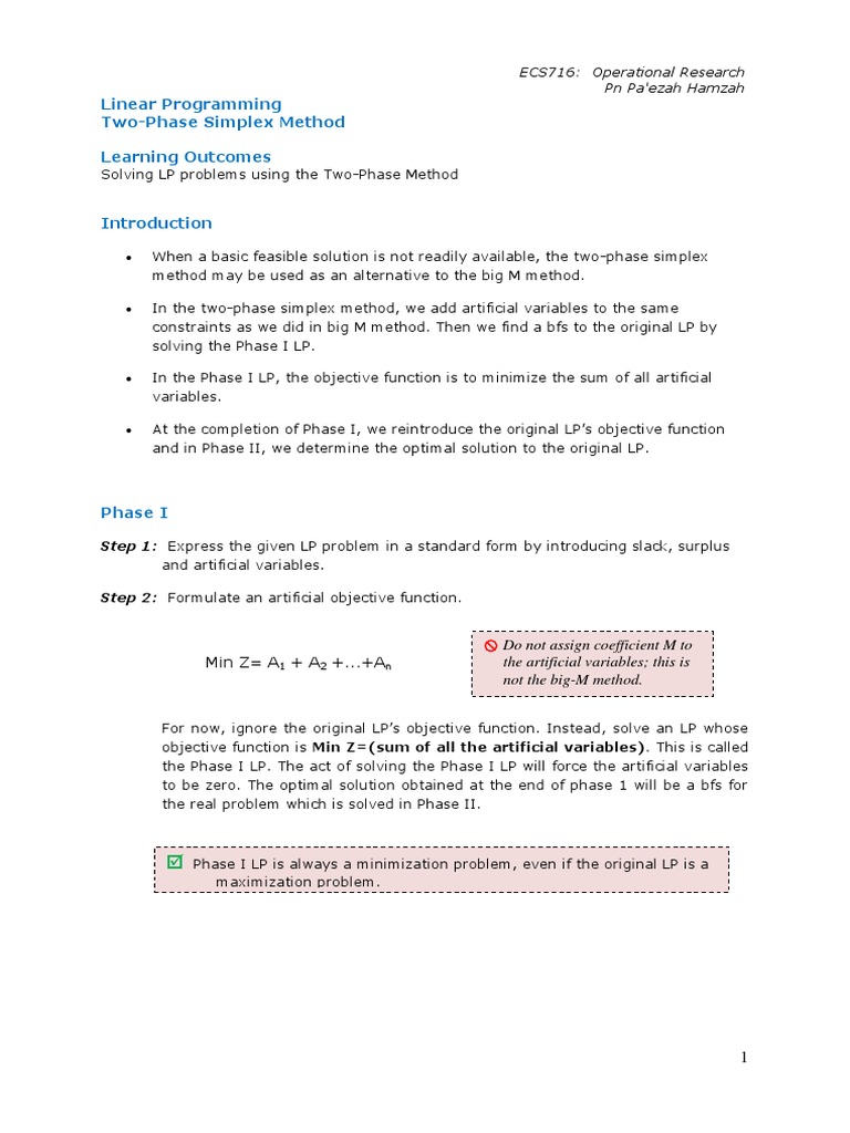 6 Lp Simplex Two Phase Method Pdf Mathematics Of Computing