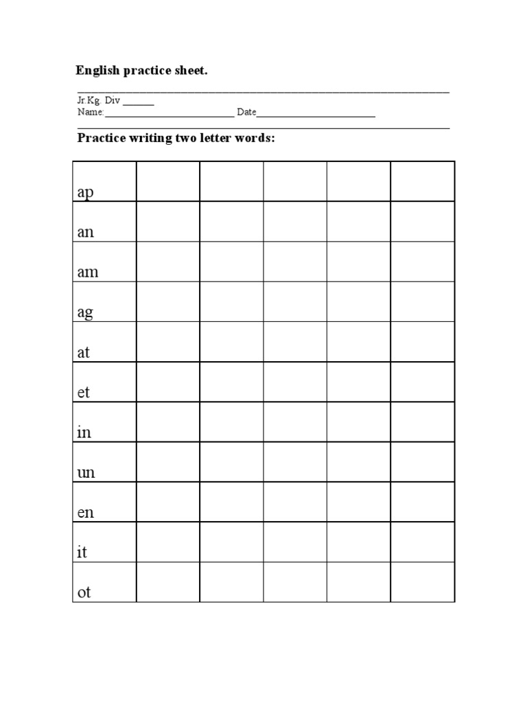 Two Letter Words Practice Worksheet | PDF | Orthography | Writing