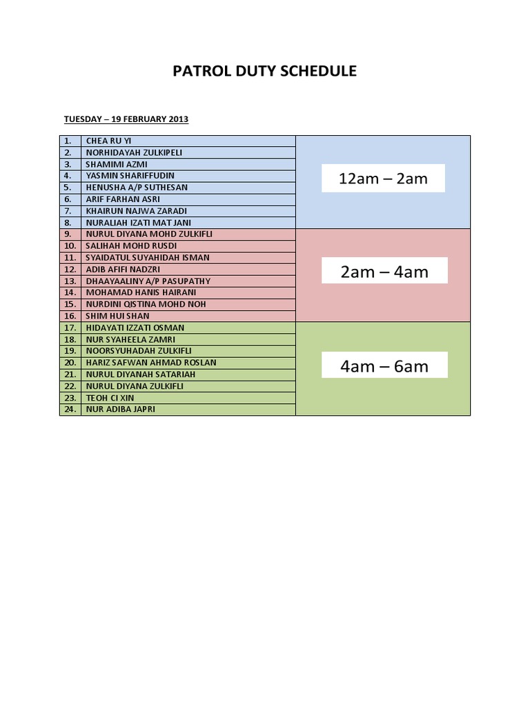 Raja Patrol Duty Schedule | PDF | Travel | Art