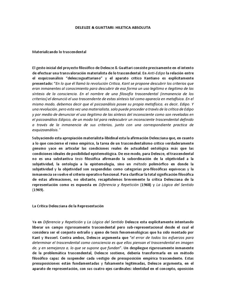 Deleuze & Guattari Hiletica Absoluta - Ray Brassier | PDF | Gilles ...
