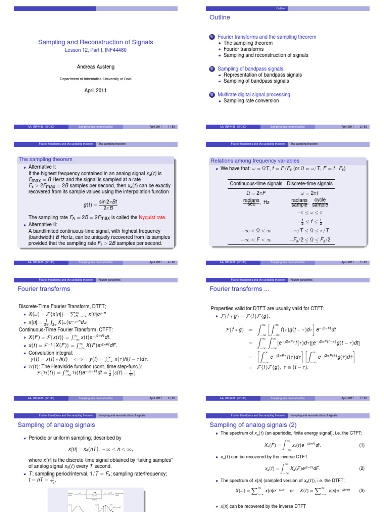 Outline: Fourier Transforms and The Sampling Theorem | PDF | Sampling ...