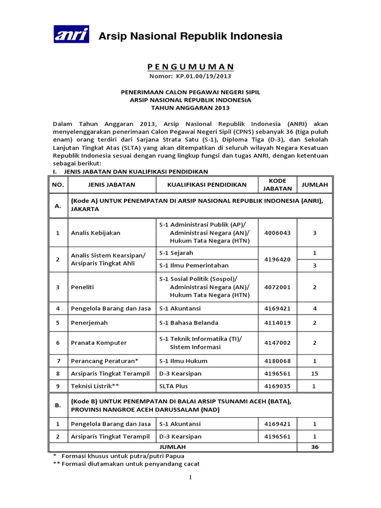 CPNS Anri 2013 | PDF