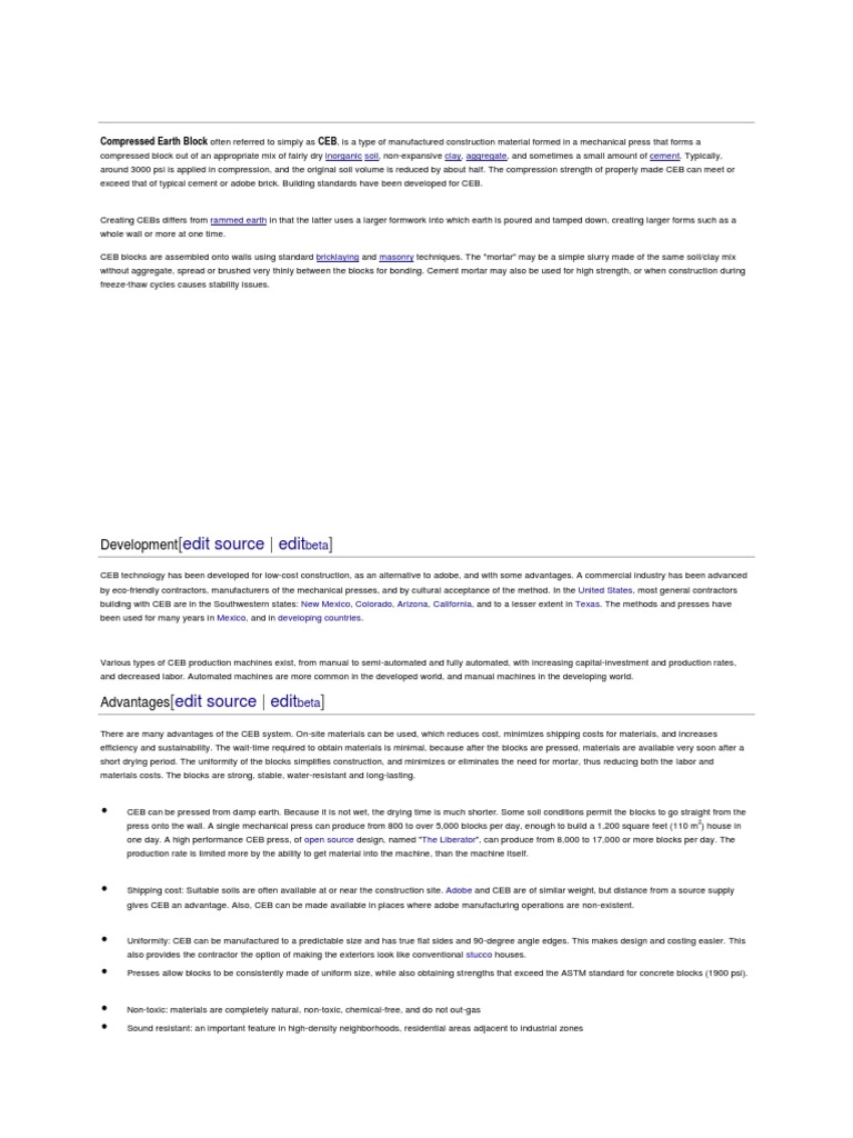 Compressed Earth Block | PDF | Manmade Materials | Building Materials