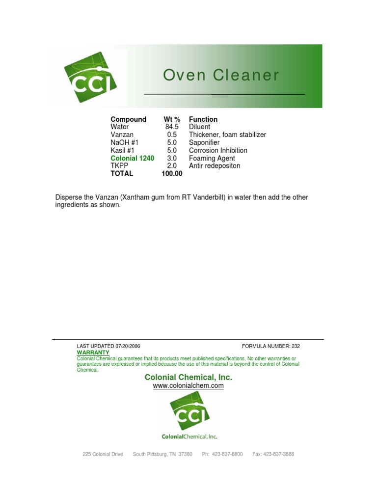 Oven Cleaner Chemical Composition | PDF | Physical Sciences | Materials