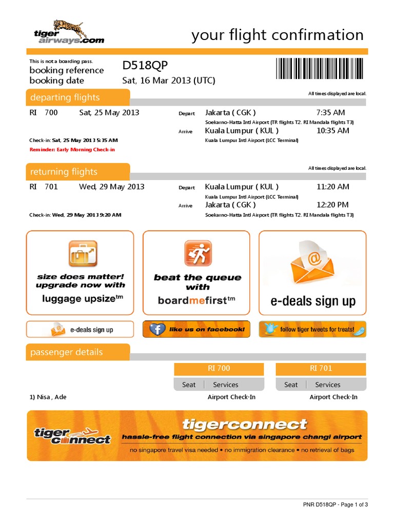 Your Flight Confirmation: Booking Reference Booking Date Sat, 16 Mar ...