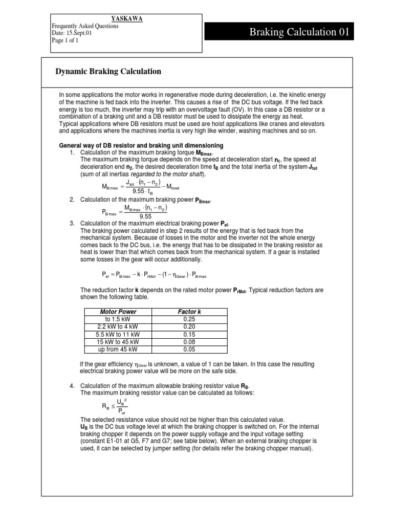 Braking Calculation | PDF | Resistor | Power Inverter
