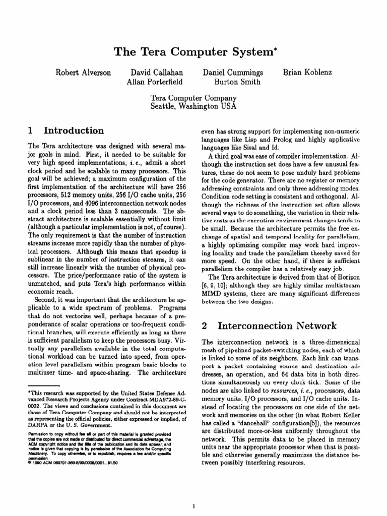 The Tera Computer System | PDF | Instruction Set | Parallel Computing