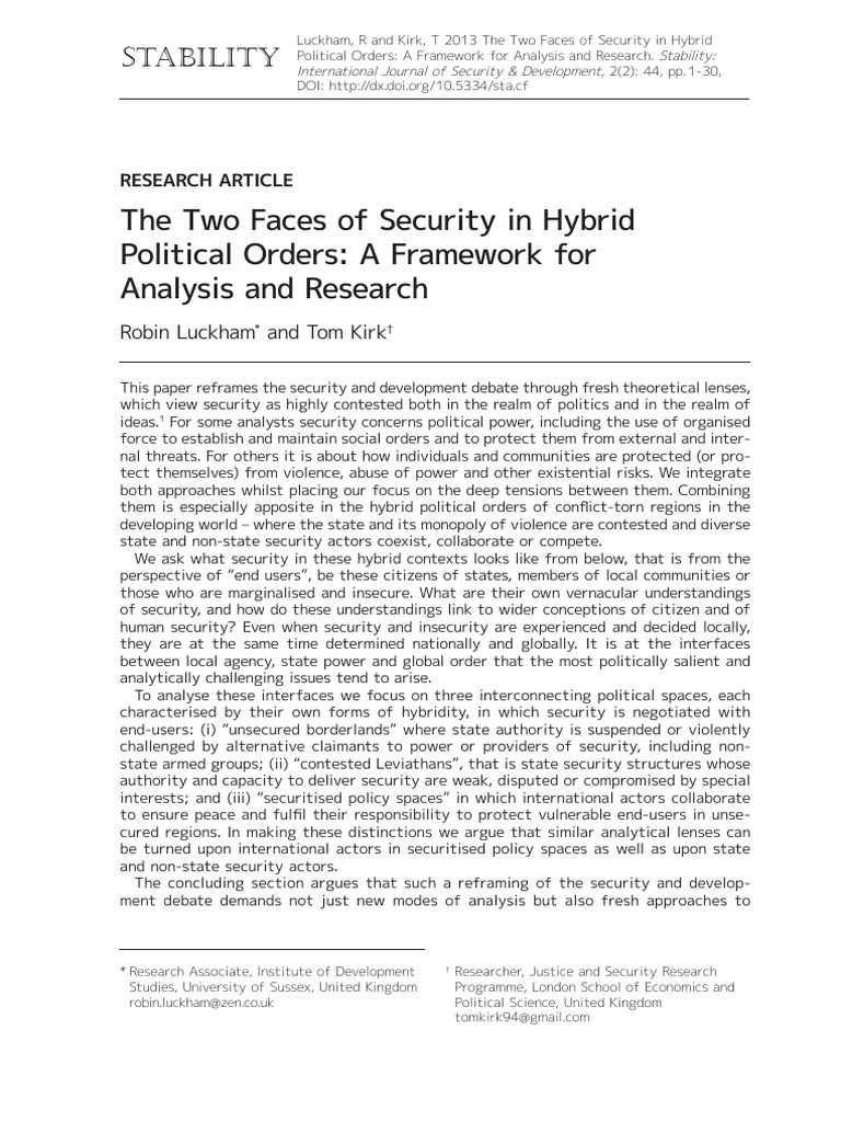 The Two Faces of Security in Hybrid Political Orders: A Framework For ...