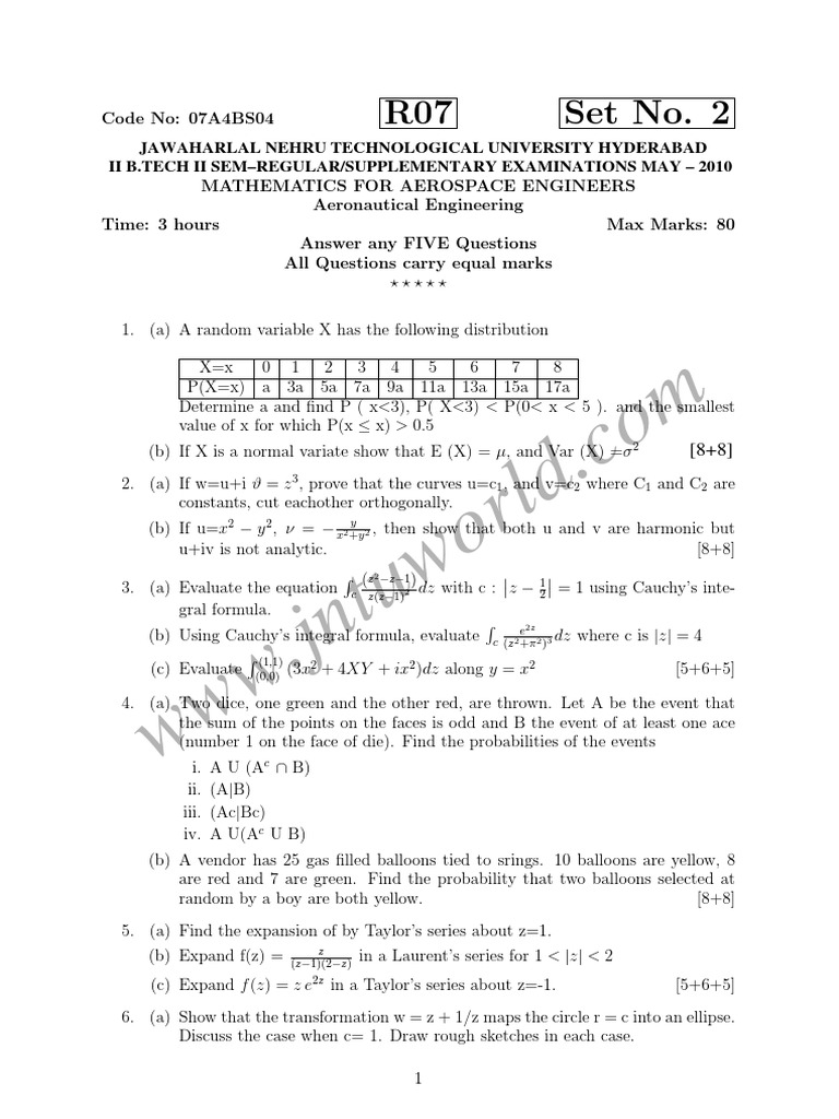 Mathematics for Aerospace Engineers Exam | PDF | Mean | Variance