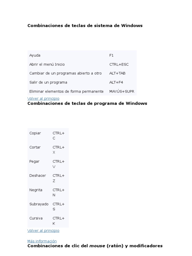 Combinaciones de Teclas de Sistema de Windows | PDF | Ventana ...