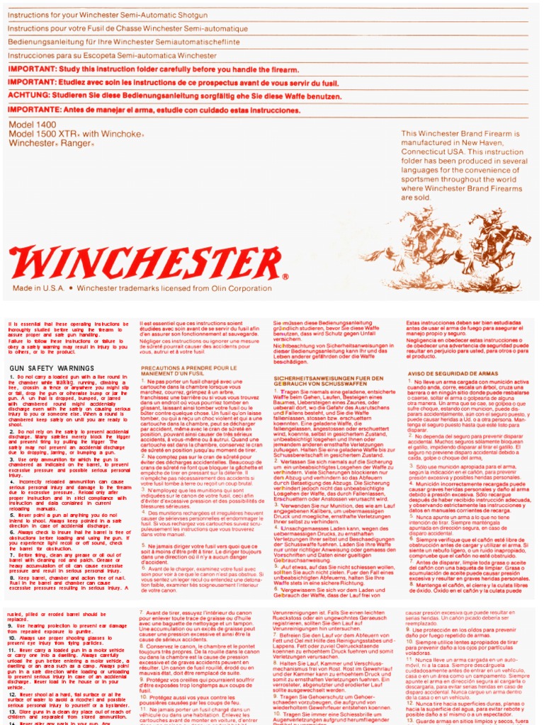Winchester Model 1400 - 1500 XTR With Winchoke, Ranger | PDF | Shotgun ...