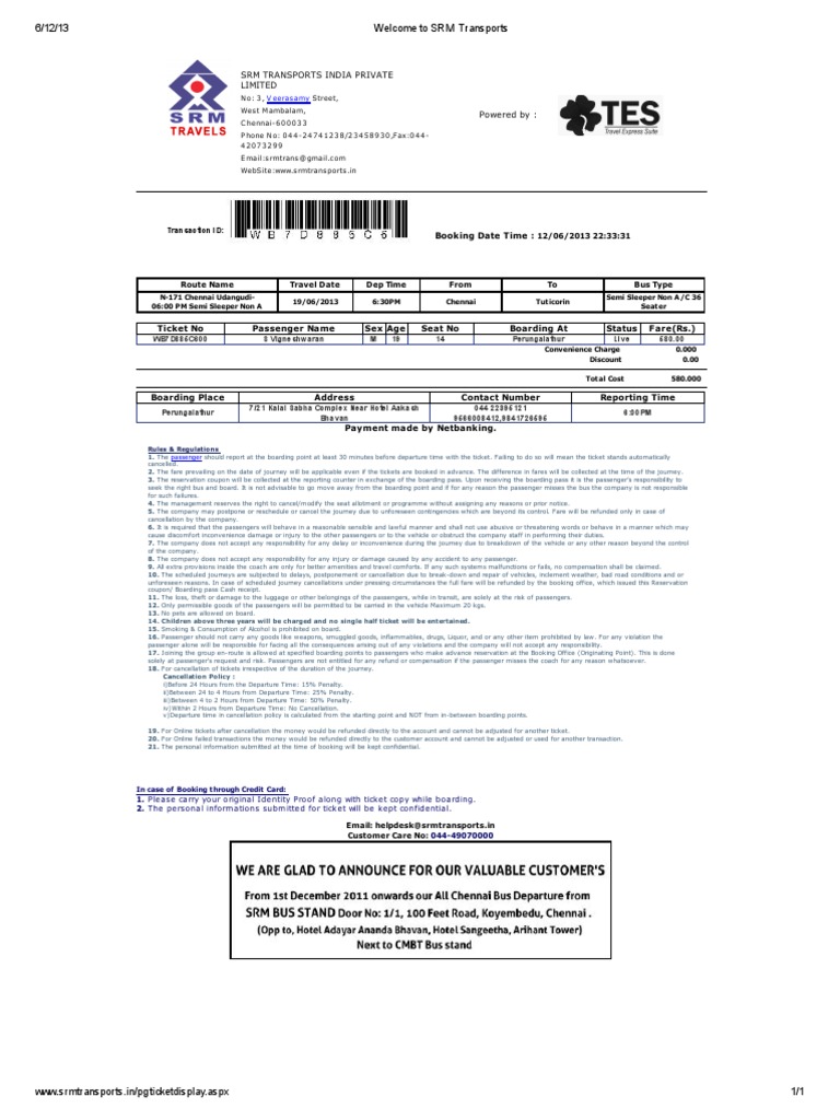 SRM Transports India Private Limited Powered By:: Transaction ID: 12/06 ...