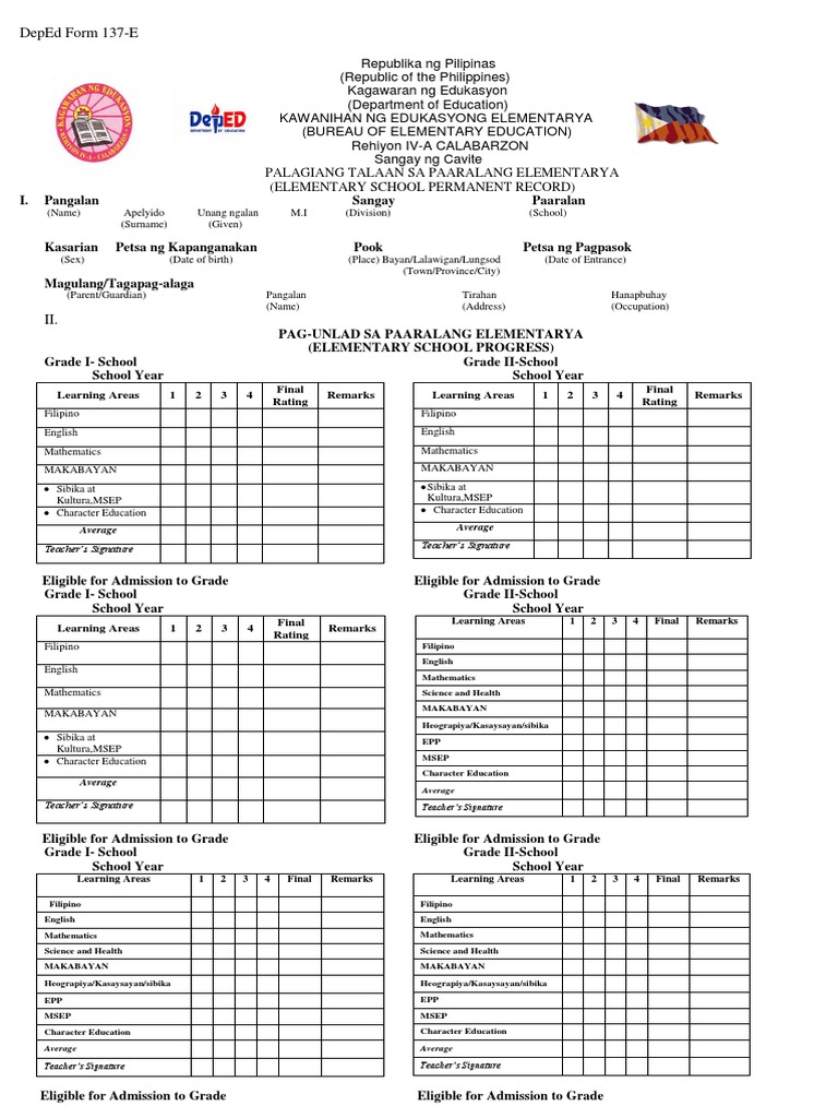 Form 137 Format Elementary | PDF | Primary Education | Philippines