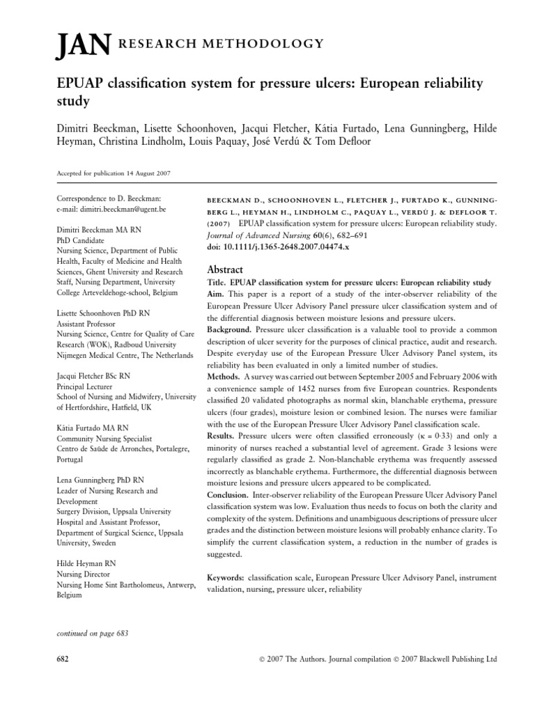 EPUAP classification system for pressure ulcers: European reliability ...