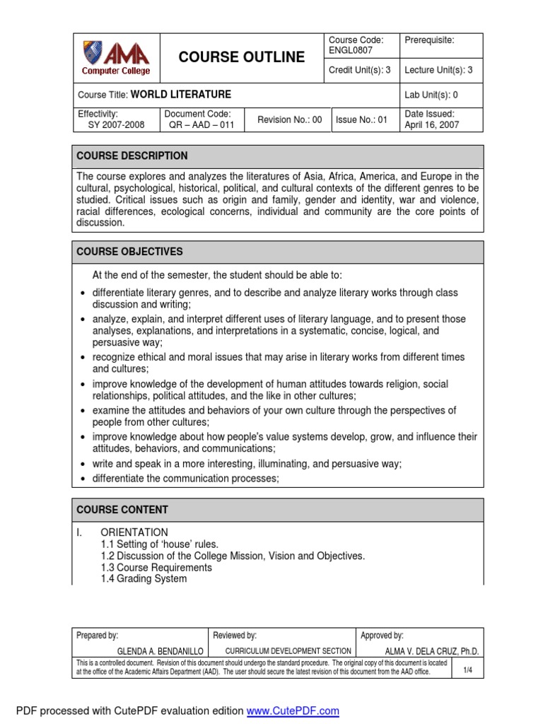 High School World Literature Course | PDF | Attitude (Psychology ...