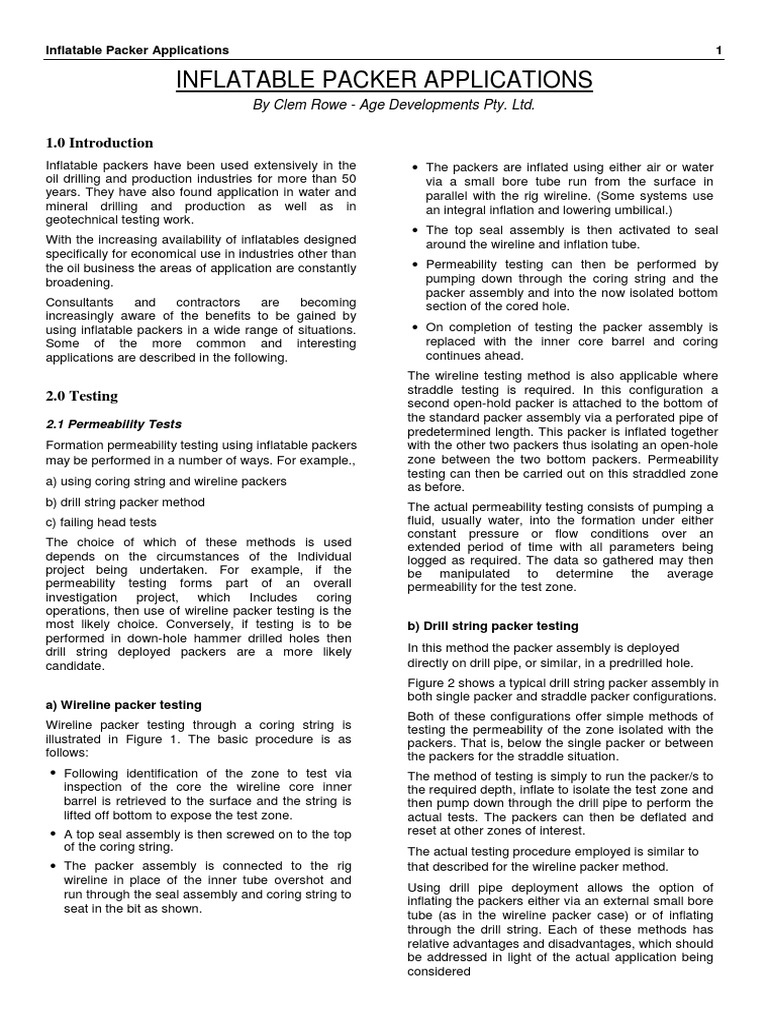 Inflatable Packer Uses in Drilling | PDF | Casing (Borehole) | Leak