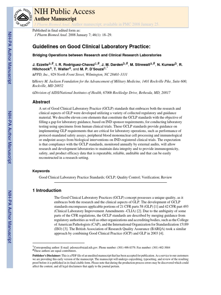 Guidelines For Good Clinical Laboratory Practice | PDF | Assay ...