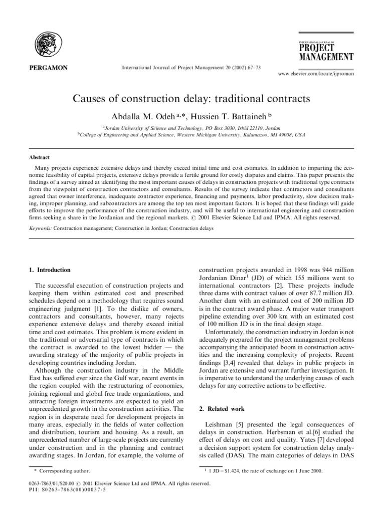 Causes of Construction Delay-Traditional Contracts | PDF | General ...