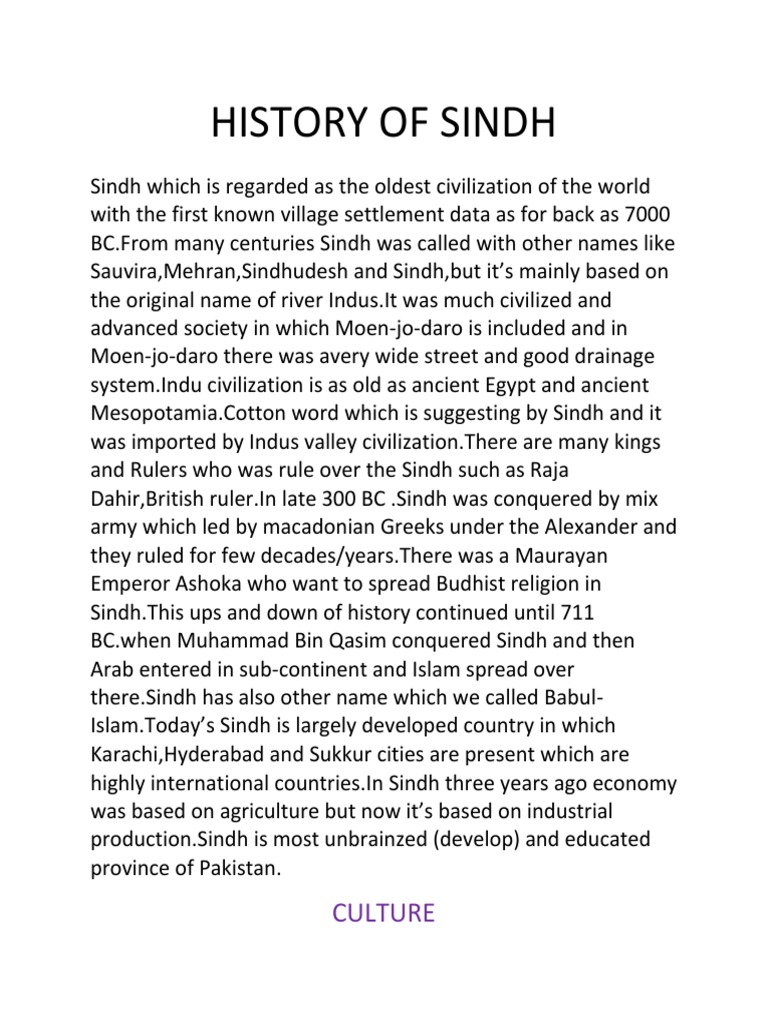 History of Sindh: Culture | PDF | Sindh | Pakistan