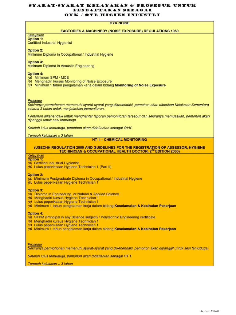 DOSH Malaysia Industrial Hygiene Registration | PDF | Sains ...