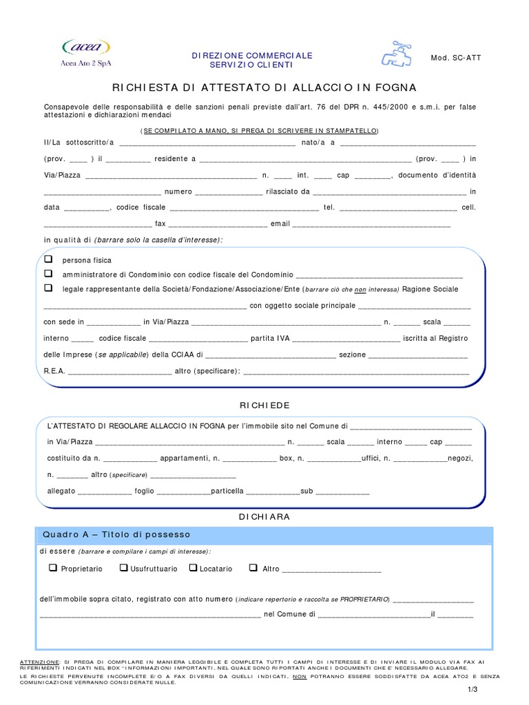 Allaccio in Fogna Acea | PDF