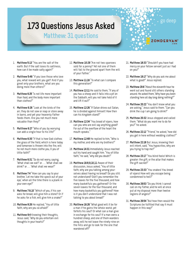 173 Questions Jesus Asked | PDF | Gospel Of Mark | Gospel Of Matthew