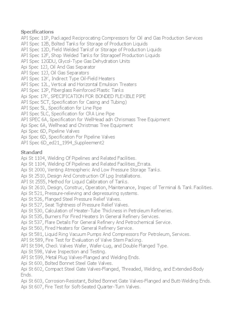 API Specifications and Standards | PDF | Gas Compressor | Valve