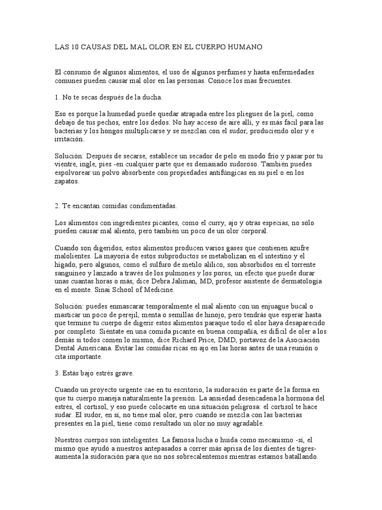 Causas Del Mal Olor Corporal | PDF