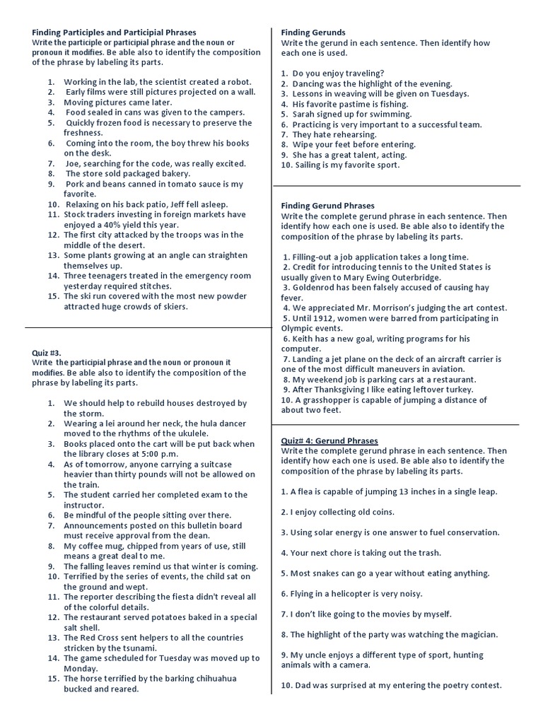 Activities and Quizzes (Appositive, Verbals and Clauses) | PDF | Object ...