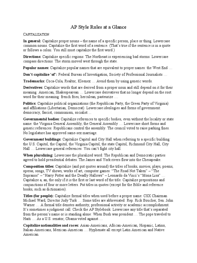 AP Style Capitalization Guidelines | PDF | Mass (Liturgy) | Letter Case