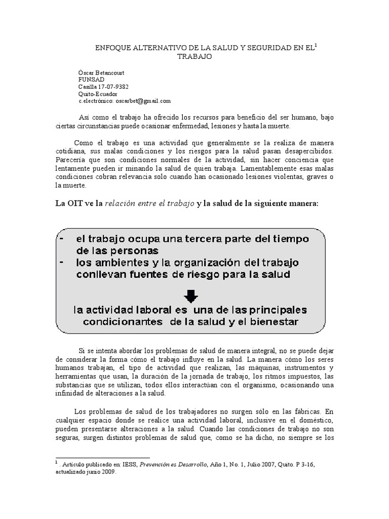 Un enfoque integral de la salud y seguridad laboral: analizando las ...