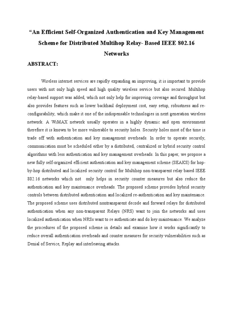 An Efficient Self-Organized Authentication 802.16 ABS | PDF ...