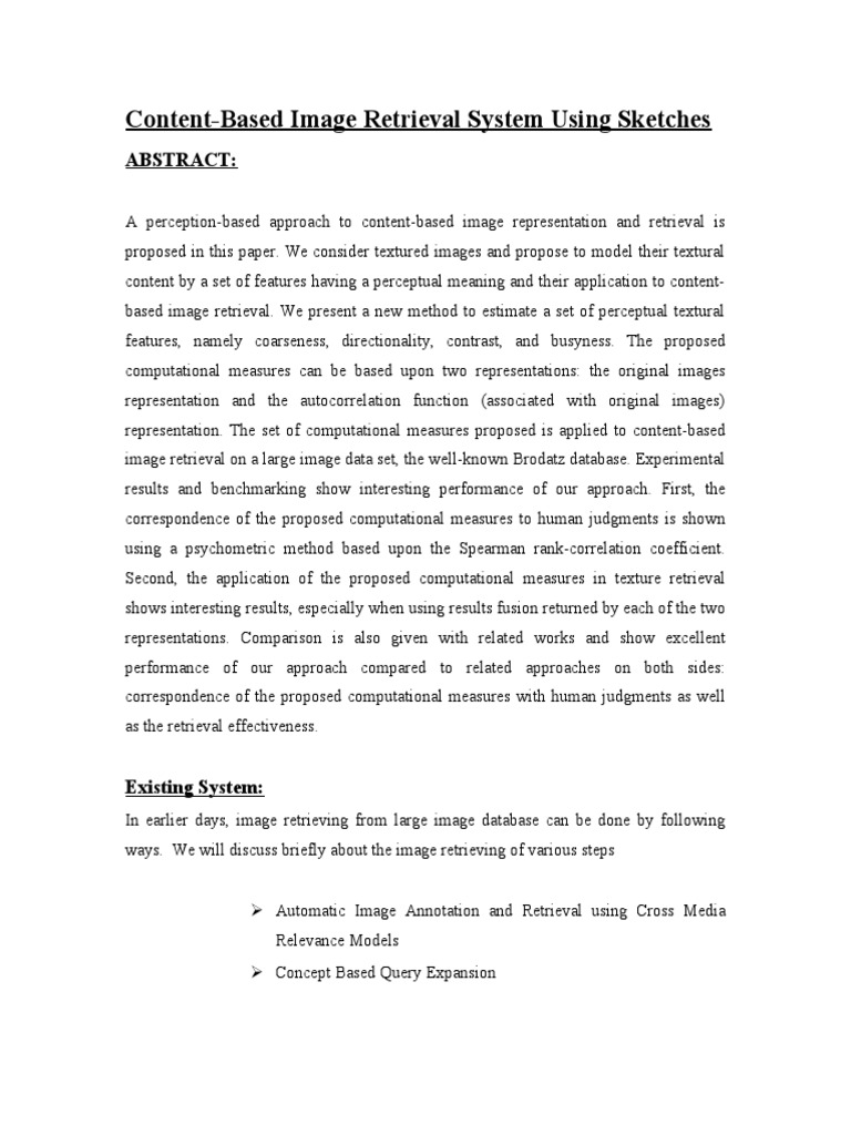 Content-Based Image Retrieval System Using Sketches | PDF | Information Retrieval | Cluster Analysis