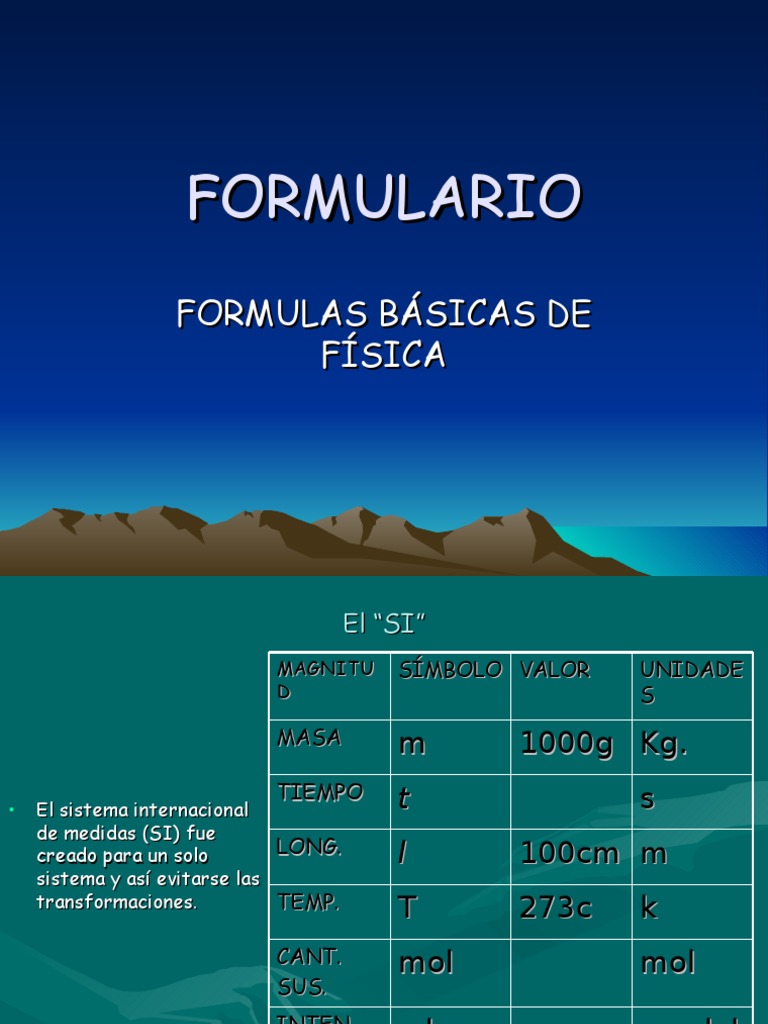 Formulas Basicas de Fisica GLV 2 | PDF | Celsius | Fahrenheit