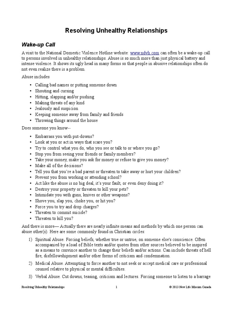Resolving Unhealthy Relationships | PDF | Consent | Domestic Violence Resolving Unhealthy Relationships | PDF | Consent | Domestic Violence