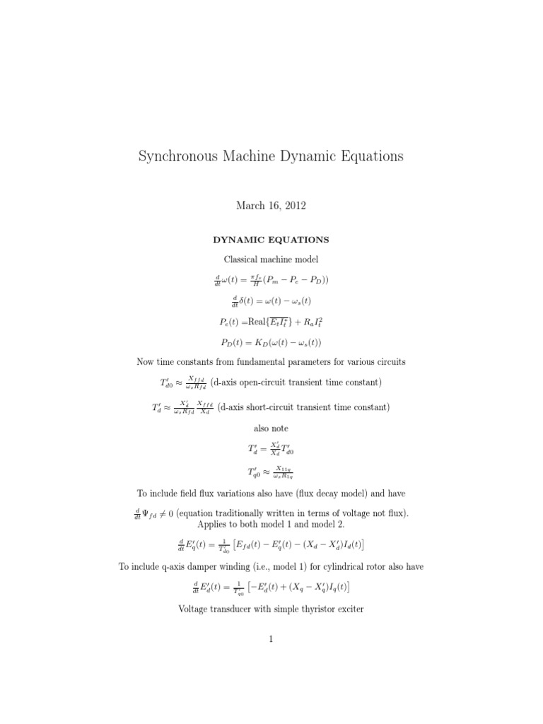 Synchronous Machine Dynamics Equations | PDF | Teaching Methods & Materials