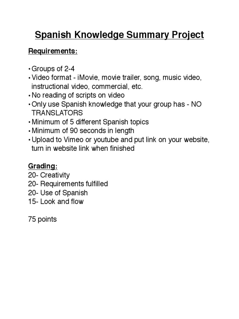 Spanish Video Project Guidelines | PDF | Business