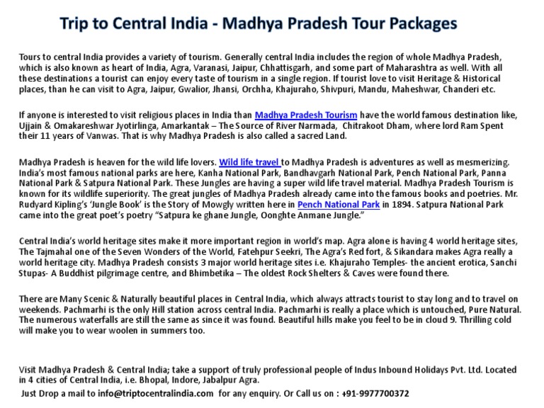 Explore Madhya Pradesh's Wildlife and Heritage | PDF | Tourism | Leisure