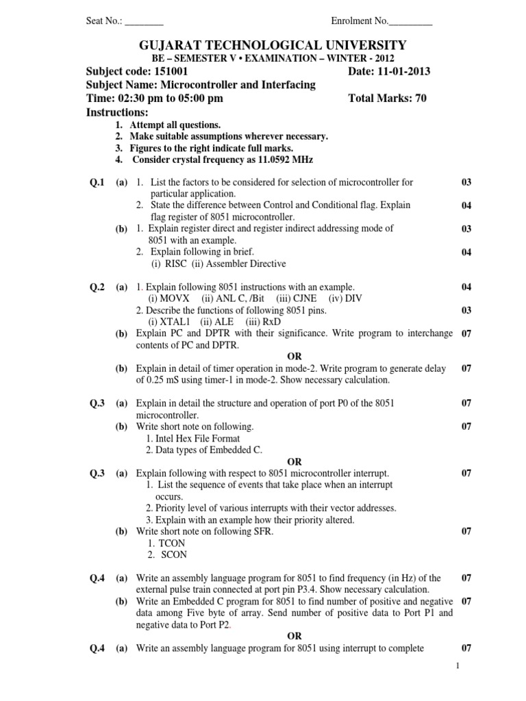 Microcontroller Exam Paper - 8051 Focus | PDF | Microcontroller ...