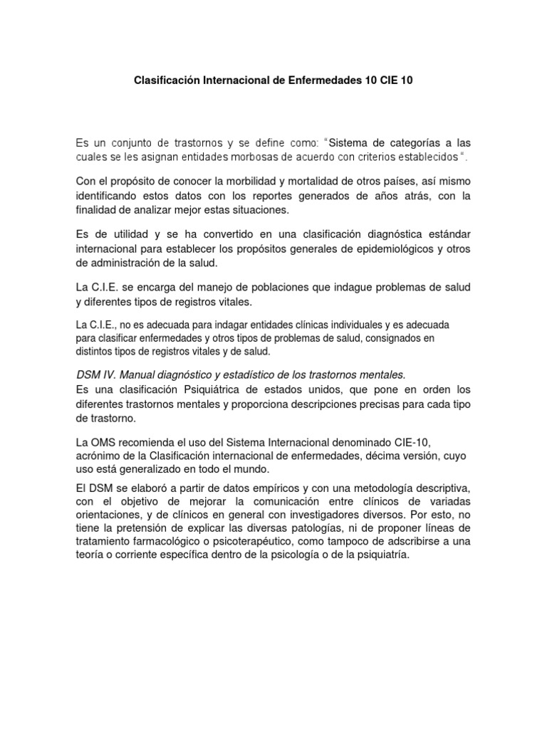 Clasificación Internacional de Enfermedades 10 CIE 10 | Manual Diagnóstico y Estadístico de los ...
