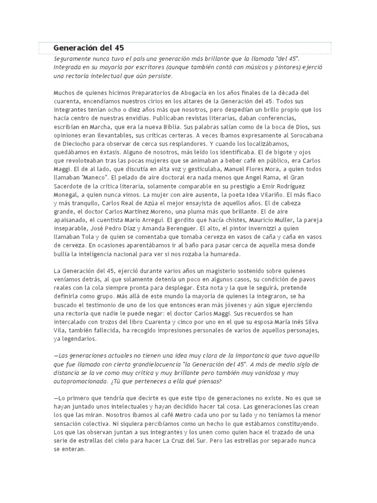 Generación del 45, la más brillante de Uruguay | PDF | Uruguay