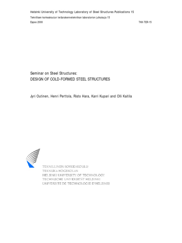 Design of Cold Formed Steel Structures | PDF | Buckling | Bending