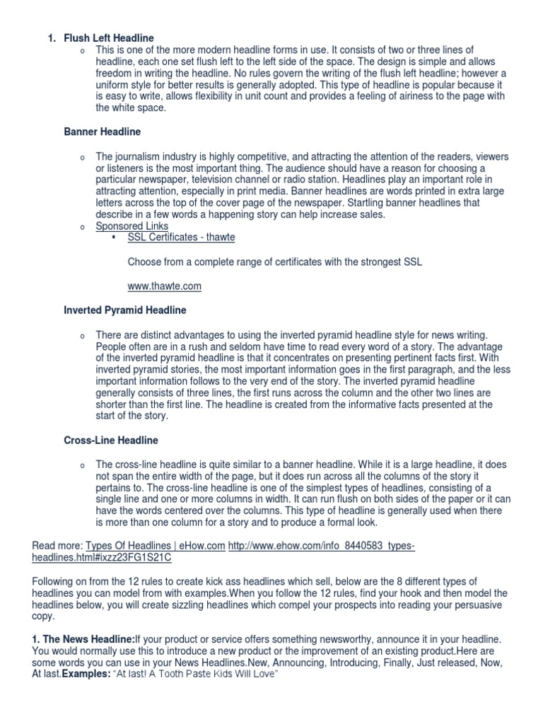 Different Kinds of Headlines | PDF | Typefaces | Serif