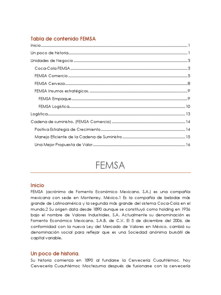 FEMSA: Historia y Unidades de Negocio | PDF | Business | Economias