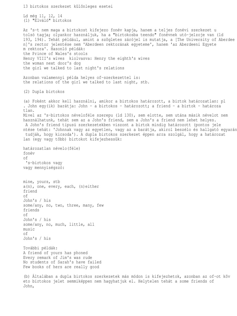 Angol Birtokos Mondatok | PDF