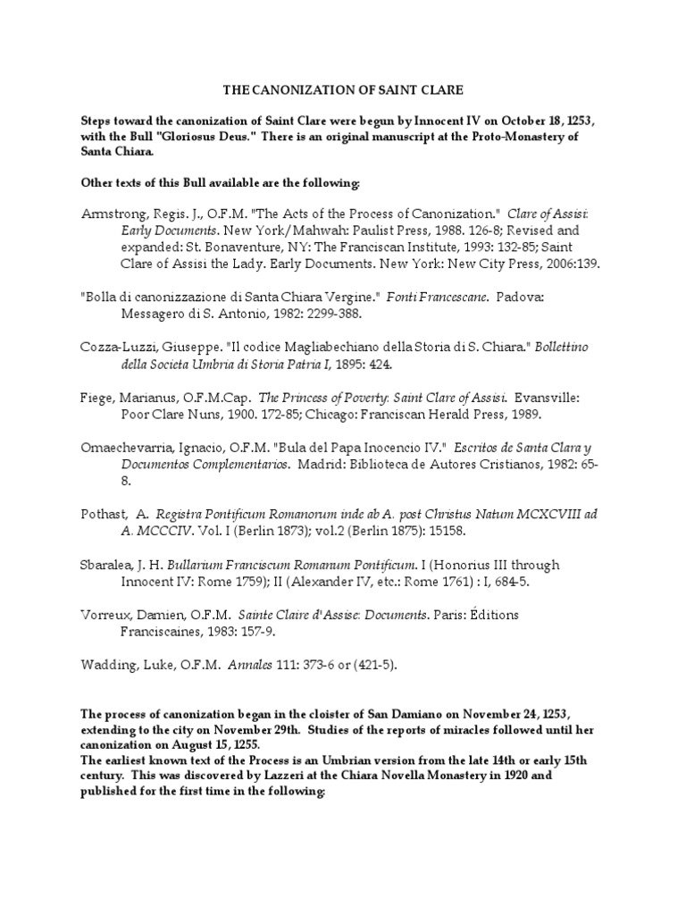 Canonization of Saint Clare of Assisi | PDF | Francis Of Assisi | Roman ...
