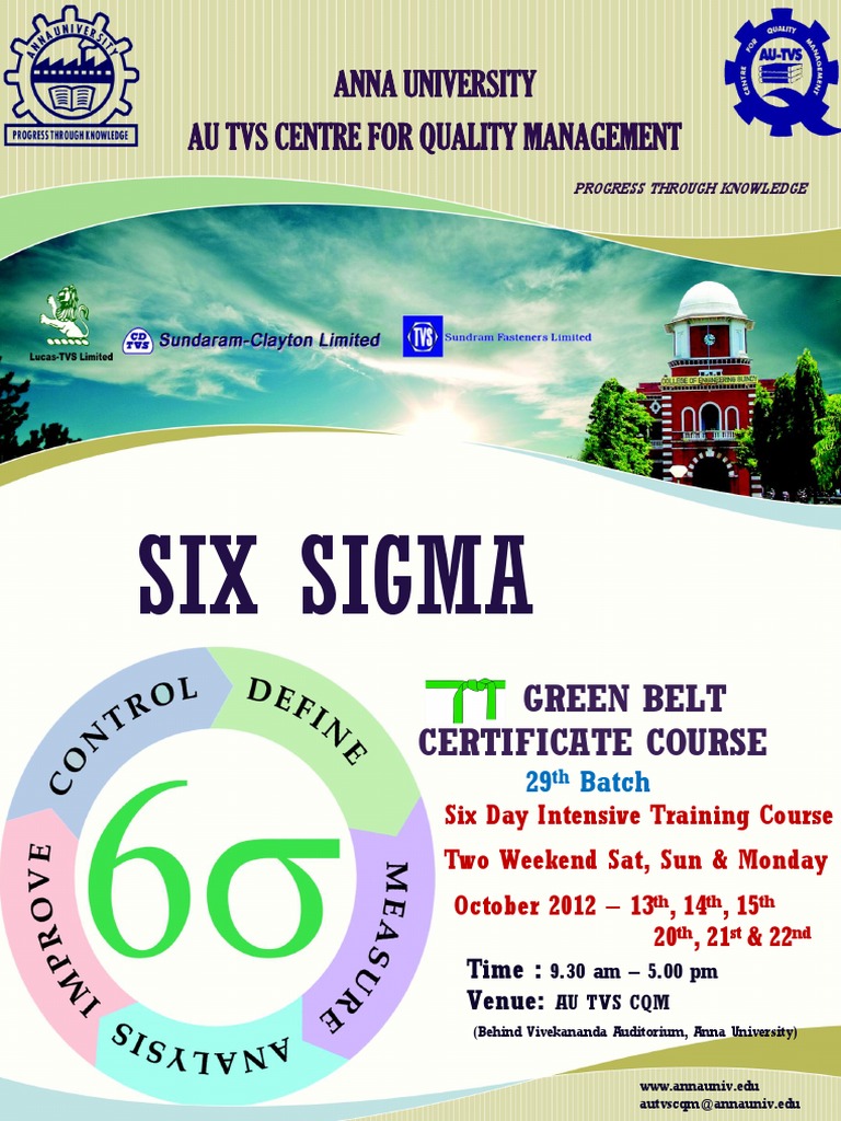 Six Sigma: Anna University Au Tvs Centre For Quality Management | PDF ...
