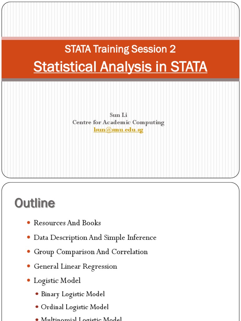 STATA Training Session 2 | PDF | Logistic Regression | Regression Analysis